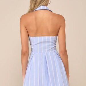 Lulus | Dresses | Posh Beauty Light Blue Striped Collared Halter Mini ...